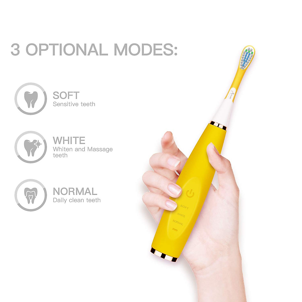 Aima Beauty Electric Toothbrush for Kids & Adults Powered Sonic Toothbrushes with Travel Case, Kinds Color of Rechargeable Whitening Tooth Brush with 2 Soft Bristles (Yellow)