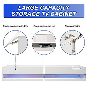 jeerbly 71 Inch TV Stand Cabinet Wall Mounted Floating Television Stand up to 80" TVs with 20 Color LEDs White Modern High Gloss Storge Shelf Entertainment Center Console Table for Living Room