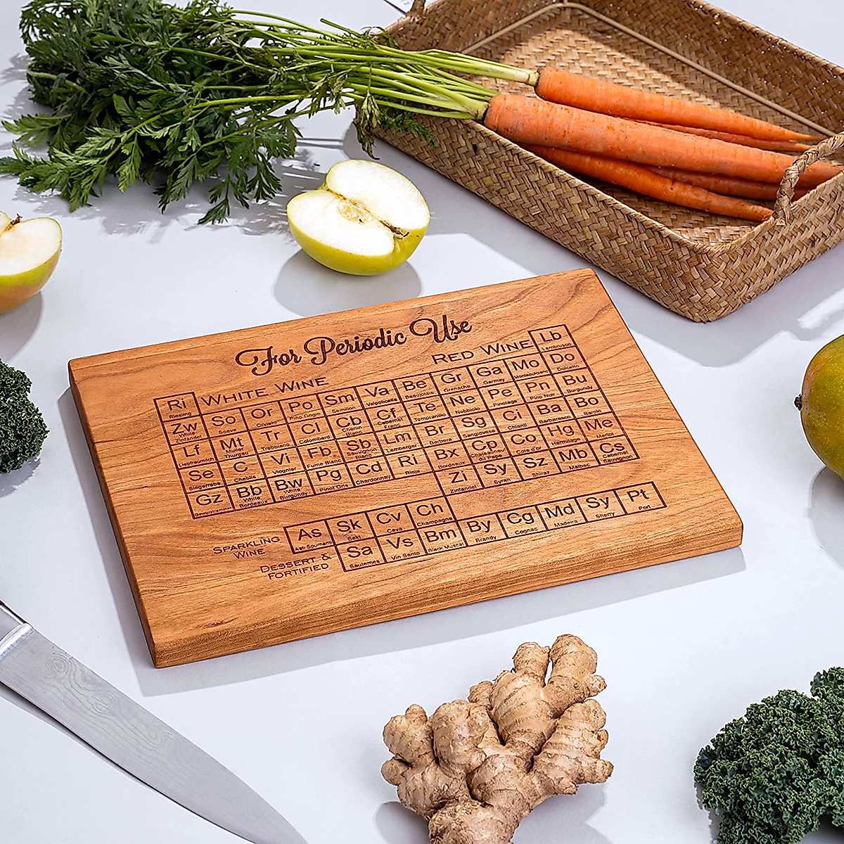 Blue Ridge Mountain Gifts Laser-Engraved Cherry Wood Cutting Board - Father's Day Gift, Rustic Farmhouse Decor, Ideal Wine-Inspired Gift for Wine Lovers w/Periodic Table of Wine Engraving