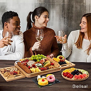 Bellsal Extra Large Charcuterie Board Set with 2 Drawers, Bamboo Cheese Board and Knife Set, House Warming Gifts New Home, Anniversary & Wedding Gifts for Couple, Housewarming Gift New House