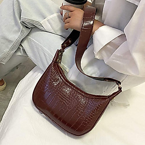 AMHDV Classic Clutch Shoulder Bags Crocodile Pattern Small Crossbody Handbag Bag with Zipper Closure(01brown)