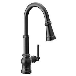 Moen Paterson Matte Black One-Handle Pull-down Kitchen Faucet with Spray Head and Power Boost, Includes Interchangeable Handle, S72003BL