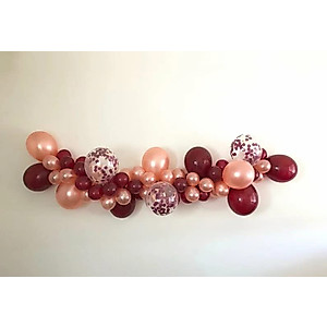 140Pcs DIY Burgundy Garland Balloons Kits with 18/12/10/5Inch Metallic Chrome Balloons for Birthday Party Celebration Graduation Wedding Baby Shower Ceremony Anniversary Balloon Chain. (Burgundy)