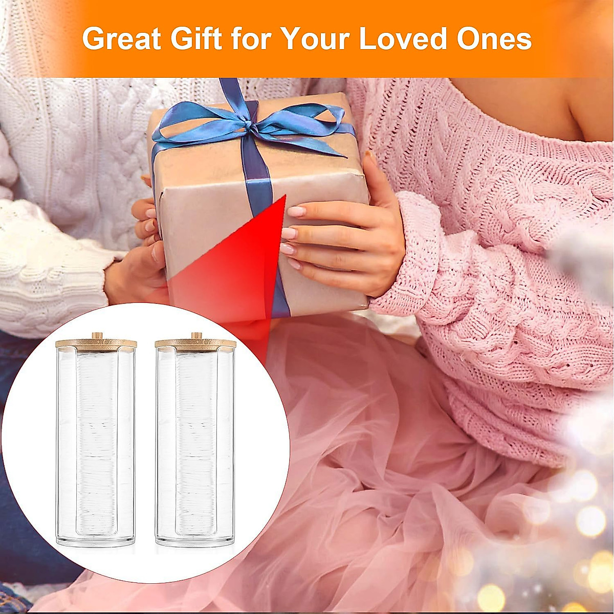 AIMIXUN 2 Pcs Cotton Round Holder, Cotton Pad Holder with Bamboo Lids, Makeup Storage Cotton Pad Dispenser Bathroom Canisters Bamboo Bathroom Storage Jars Storage Containers Clear Plastic