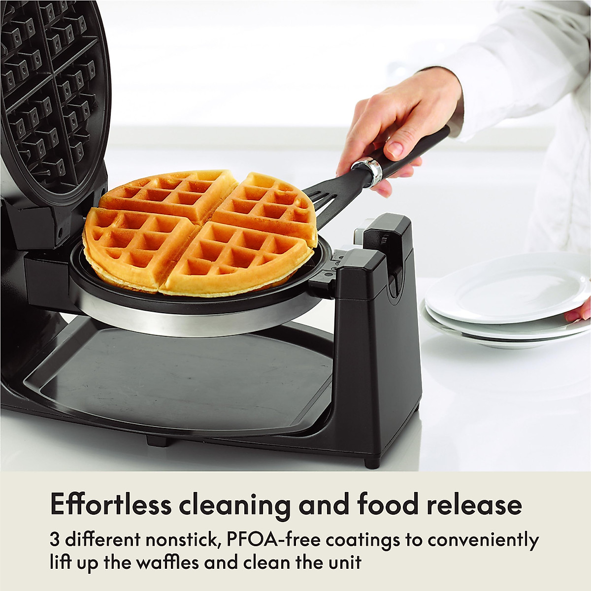 BELLA Classic Rotating Non-Stick Belgian Waffle Maker, Perfect 1" Thick Waffles, PFOA Free Non Stick Coating & Removeable Drip Tray for Easy Clean Up, Browning Control, Stainless Steel