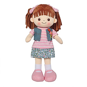 Linzy Toys, 16" Little Sweet Hearts Interactive Soft Plush RAG Doll, Embroidered FACE & Removable Clothes, Educational Doll, Muñecas de trapo para niña, First Doll for Kids (90958) , Floral