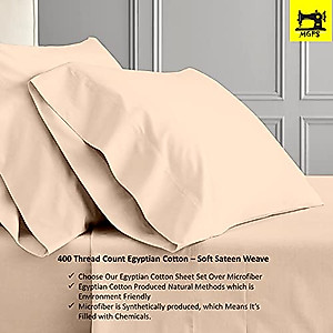 Split Queen Sheets Sets for Adjustable Bed, Soft Sateen Weave, 400-Thread-Count 100% Egyptian Cotton 5PC Set with 2 Fitted Sheets, Split-Queen Sheet Set 12-Inch Deep Pockets, 400-TC - |Peach Solid|
