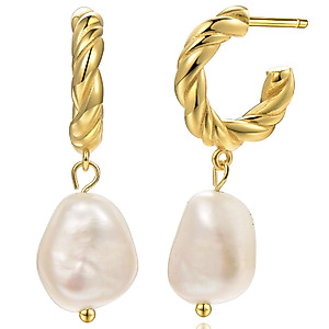 Baroque Pearl Earrings [18K Gold Plated - .925 Sterling Silver] - Vintage/Art Deco/Gala/Evening Wear/Elegant/Ballroom/Bridal
