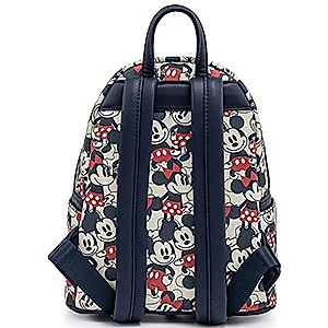 Loungefly Disney Mickey Minnie Mouse Mini Backpack Handbag AOP Red Navy