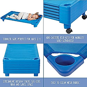 ECR4Kids Streamline Toddler Naptime Cot, Stackable Daycare Sleeping Cot for Kids, 40" L x 23" W, Assembled, Blue (set of 6)