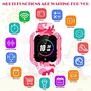 cjc Kids Smart Watches Girls for Age 3-15,GPS Tracker for Kids with Voice Chat,3 Way-Calling,Camera Smart GPS Watches with SIM Slot for Toddler New Year Gift(Pink Camouflage)
