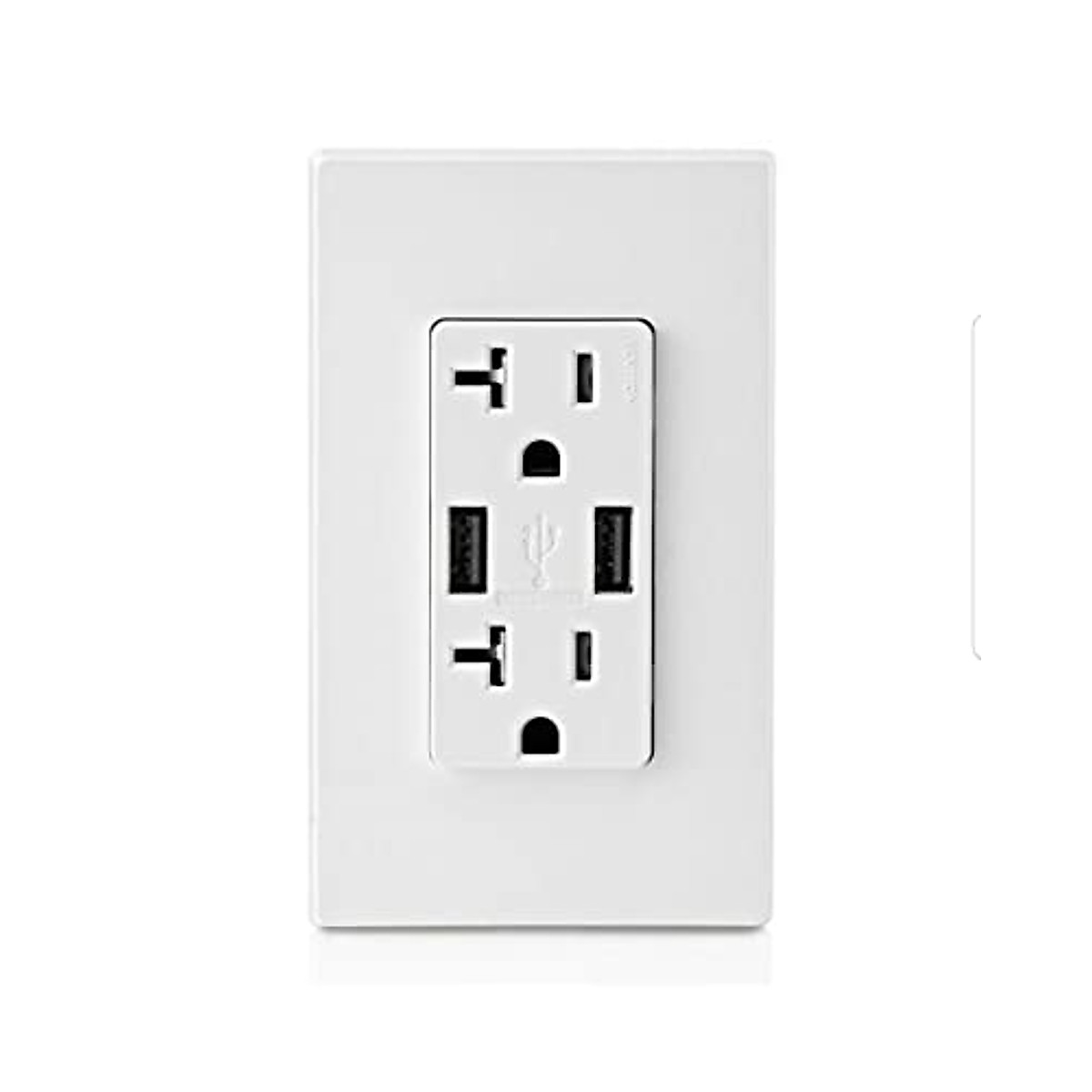 Leviton T5832-2BW USB Dual Type-A in-Wall Charger with 20 Amp, 125 Volt Tamper-Resistant Outlet, White