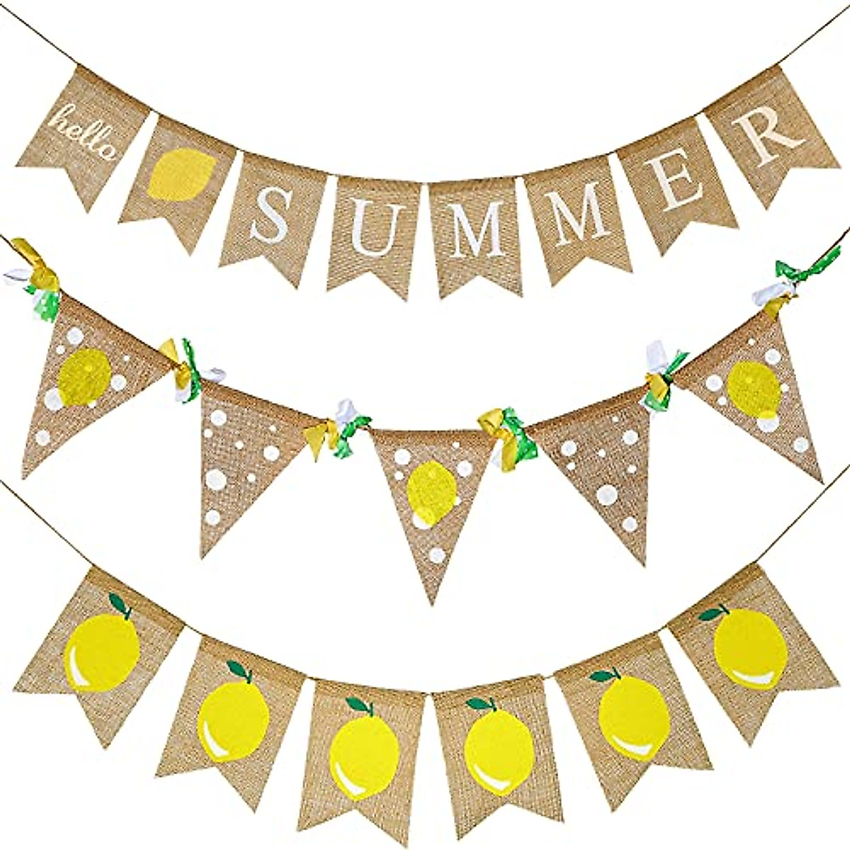 Touman 3 Pieces Summer Lemon Burlap Banner Hello Summer Banner Lemon Themed Banner Flag Garland Summer Lemon Fruit Party Supply for Birthday Anniversary Baby Shower Fireplace Mantel Decoration