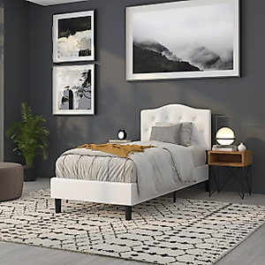 BizChair Tufted Upholstered Twin Size Headboard in White Fabric