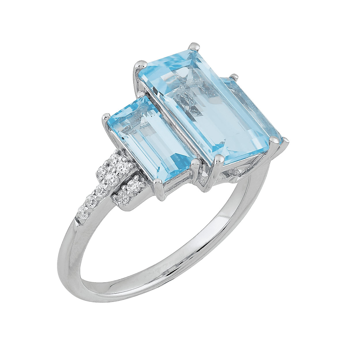 Welry Baguette-Cut Blue Topaz Ring with Cubic Zirconias in Sterling Silver, Size 8, Size 8