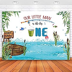Mocsicka Gone Fishing Birthday Backdrop The Big One Boy Fish 1st Birthday Background Vinyl 7x5ft Fishing First Birthday Party Backdrops Banner Cake Table Decorations