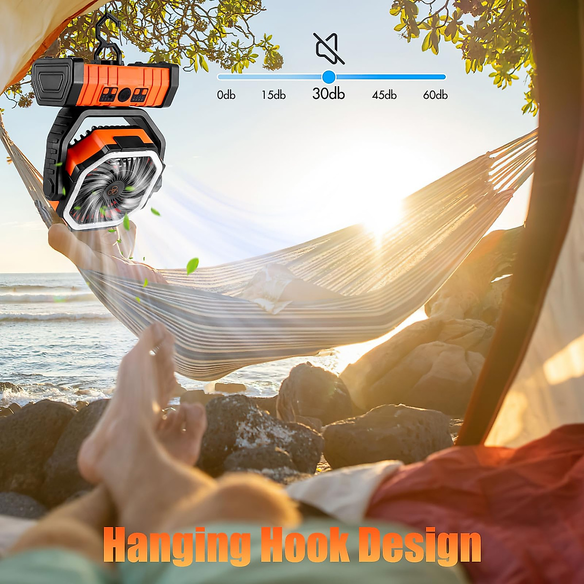 20000mAh Camping Fan with LED Lantern, Rechargeble Battery Operated Fan with 270° Head Rotation & Hook, Battery Operated Tents Fan with Remote for Picnic, Barbecue, Fishing, Travel, Home Outages