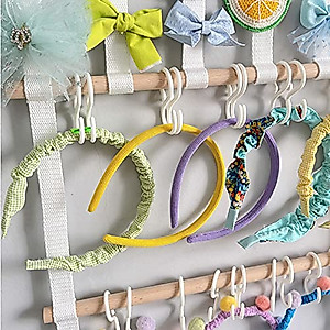 Headband Holder Bow Holder Jewelry Organizer for Girls，Bow Organizer with 30 Pcs S-Hook，Headband Organizer for Hangable Toys,Nursery Closet