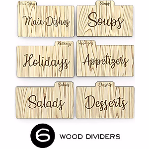 Wooden Recipe Box with Cards and Dividers - Includes 6 Wood Dividers - 50 Double Sided 4x6 Recipe Cards - Premium Handcrafted Quality - Great Gift Idea - Wedding, Birthday, Anniversary, Mother's Day