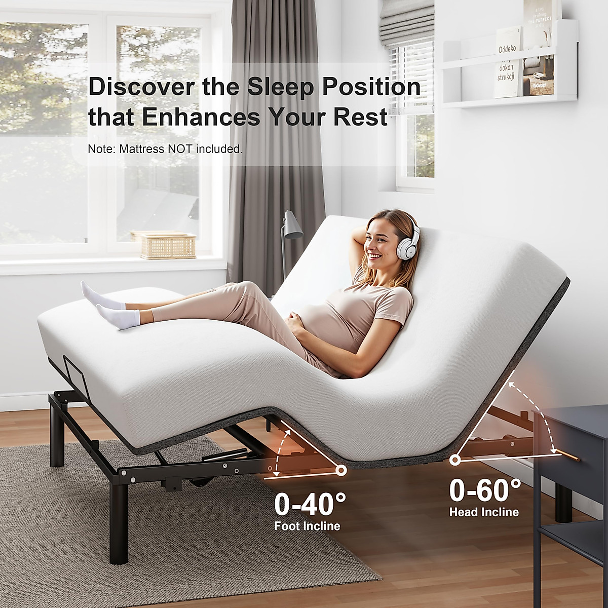 GOLDORO Ergonomic King Size Adjustable Bed Base, Wireless Remote Control, Whisper Quiet Durable Motor, Independent Head and Foot Incline