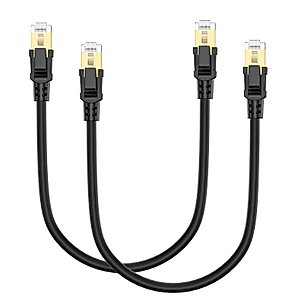 UVOOI Cat8 Ethernet Cable 1FT 2-Pack, High Speed Ethernet Cable Cat 8 SFTP Internet Network Patch Cord Short Cable 40Gbps 2000Mhz for Patch Panel, Home Network, Cable Management, Router, Modem