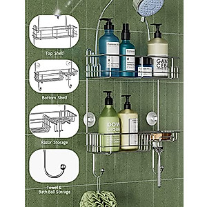 SHAPON Shower Caddy Hanging Over Shower Head Organizer, SUS202 Stainless Steel Rustproof Shower Shelf Organizer, Storage Rack for Bathroom and Shower Room, Silver