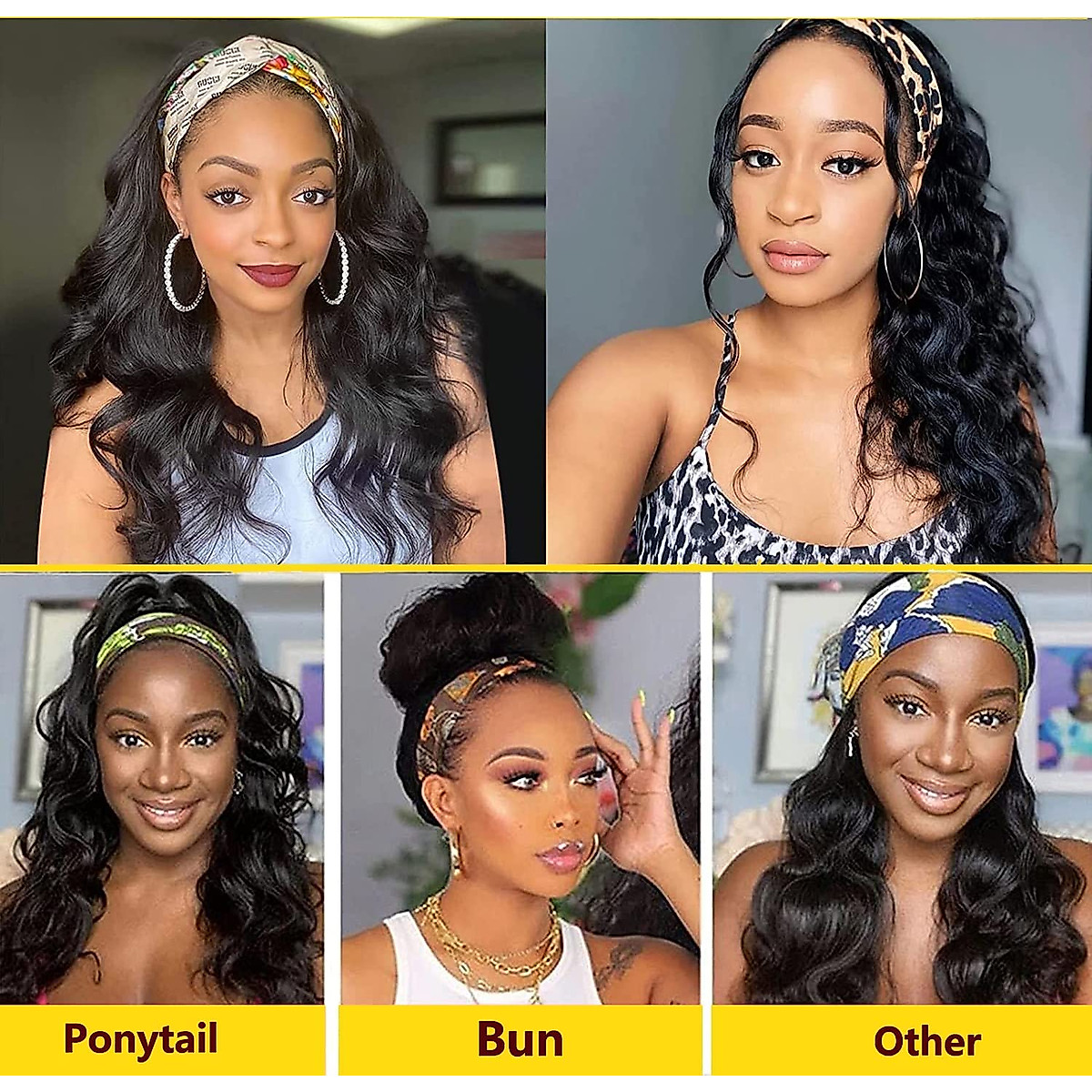 Headband Wigs for Black Women Human Hair Glueless Body Wave Headband Wig Human Hair 100% Brazilian Virgin Hair Machine Made Head band Wig 150% Density
