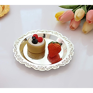 Small Round Jewelry Tray Jewelry Holder Organizer Dessert Plate Fruit Dish Ring Dish Organizer Holder Home Decor Wedding Gift for Perfume Candle Holiday Party (Silver, Small)