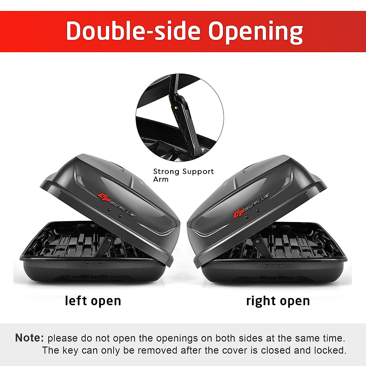 Goplus Rooftop Cargo Carrier Hard Shell, 14 Cubic Feet Waterproof Car Roof Cargo Carrier w/Dual Side Opening, Security Key, 165LBS Capacity, for 17” to 22.8” Wide Crossbar Rack, Vehicle Cargo Box