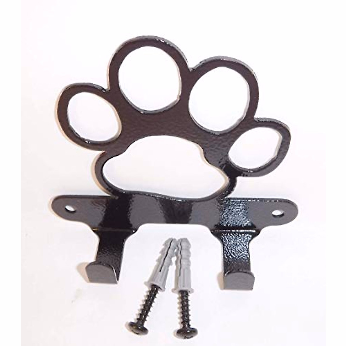 Dog Leash Hook Hanger. Dog Paw. Gloss Black Color. Made in USA. Solid Steel. Screws Included.