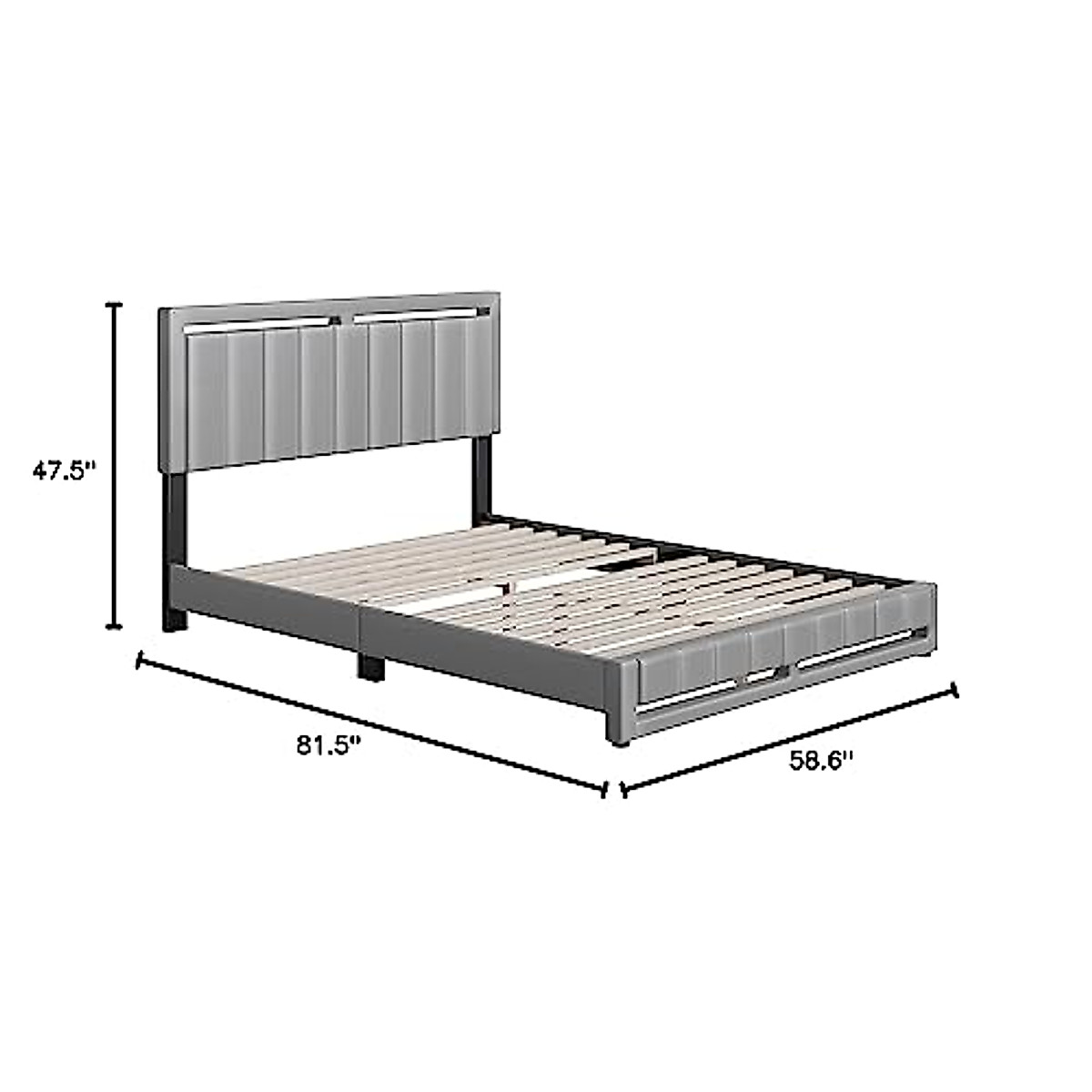 Boyd Sleep Beaumont Upholstered Platform Bed Frame with Headboard, Mattress Foundation NOT Required: Faux Leather, Grey, Full