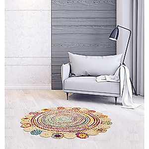 NAQSH Handcrafted Reversible Cotton Braided Area Rug -2 Ft Multicolor Hand Woven Braided Rug Rag (2 Feet, Multi Fancy Jute+Cotton)