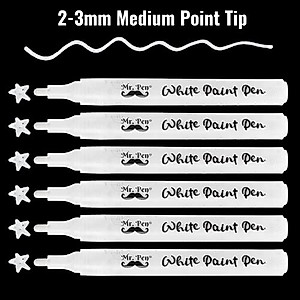 Mr. Pen- White Paint Pen, 6 Pack, Water-Based, Acrylic Paint Marker, White Paint Marker, White Pens for Art, White Markers for Black Paper, White Paint Pen Medium Tip, White Fabric Pen