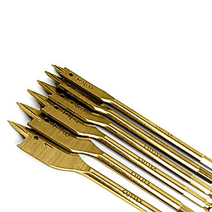 CUTTEX TOOLS Spade Drill Bit Set in Titanium Coating, 6 Pcs Titanium Drill Bit for Woodworking, 3/8" to 1", Full Set, Paddle Flat Bits (Titanium Coating), Nylon Storage Pouch Included