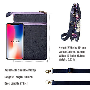 WITERY Small Canvas Cell Phone Purse Wallet- Handmade Cute Floral Cross Body Phone Pouch with Shoulder Strap for Women Teen Girls