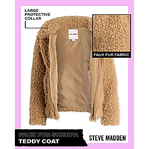 Steve Madden Girls' Jacket – Zip Up Sherpa Fleece Sweatshirt Jacket – Casual Teddy Coat for Girls (4-16), Size 7-8, Taupe
