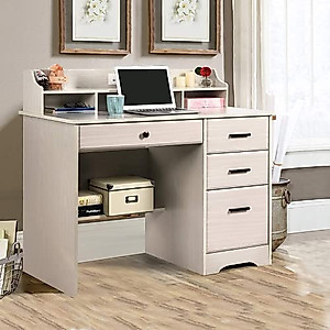 4 EVER WINNER Computer Desk with 4 Drawers and Hutch, Home Office Desk with File Drawers and Monitor Shelf, Writing Sturdy PC Laptop Notebook Desk, Spacious Desktop (White Off Desk)