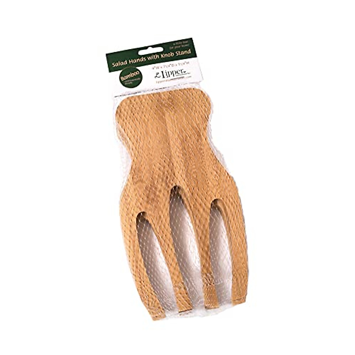 Lipper International Bamboo Wood Salad Hands With Knob Handles, 4" x 7.25" x 1.25", One Pair