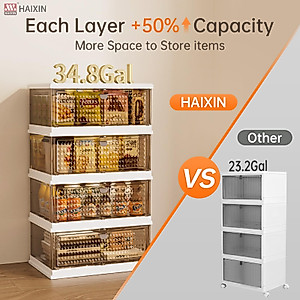 HAIXIN Plastic Folding Storage Bins, Stackable Storage Drawer with Magnetic Diamond Door, Closet Organizers and Storage for Bedroom Sturdy Easy Assembly Brown, 34.76Gal(20.7" L x 13.7" W x 35.1"H)