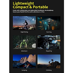 Smiling Shark Rechargeable Headlamp, 2 Pack Wide Angle 6*White Light The Brightest LED Head Lamp with Motion Sensor Waterproof Headlight for Camping Hiking Outdoor, Head-Light-LED-Lamp-Rechargeable