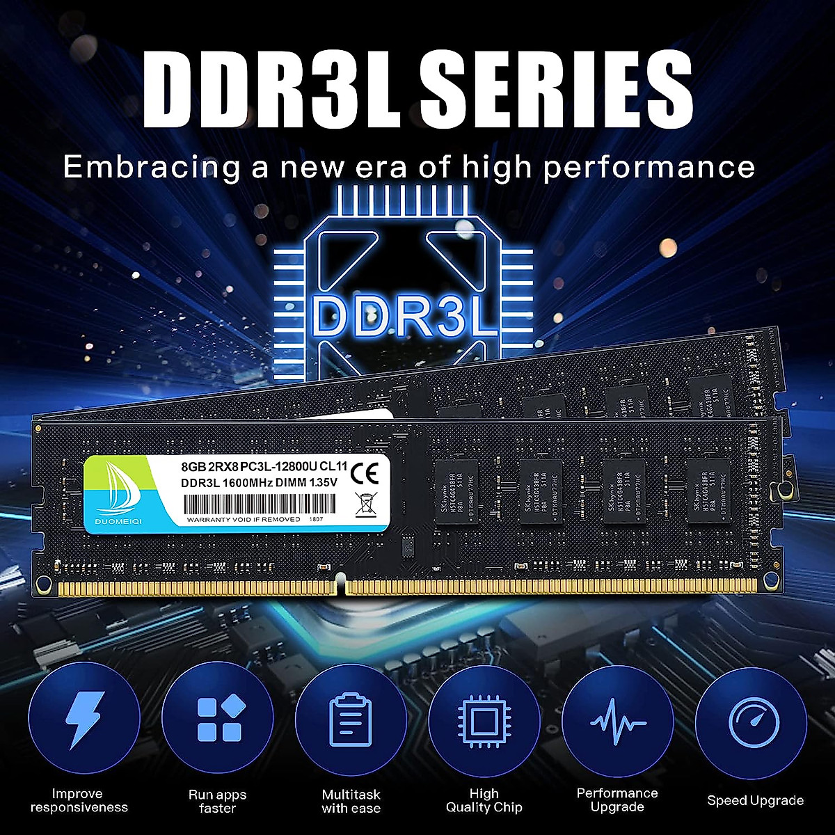 32GB(4X 8GB) DDR3L/DDR3 1600MHz Desktop RAM 32GB PC3L-12800U DIMM RAM PC3 12800 CL11 1.35V/1.5V DDR3-1600 2RX8 240-Pin Unbuffered Non-ECC Upgrade Module Ram Desktop Memory RAM