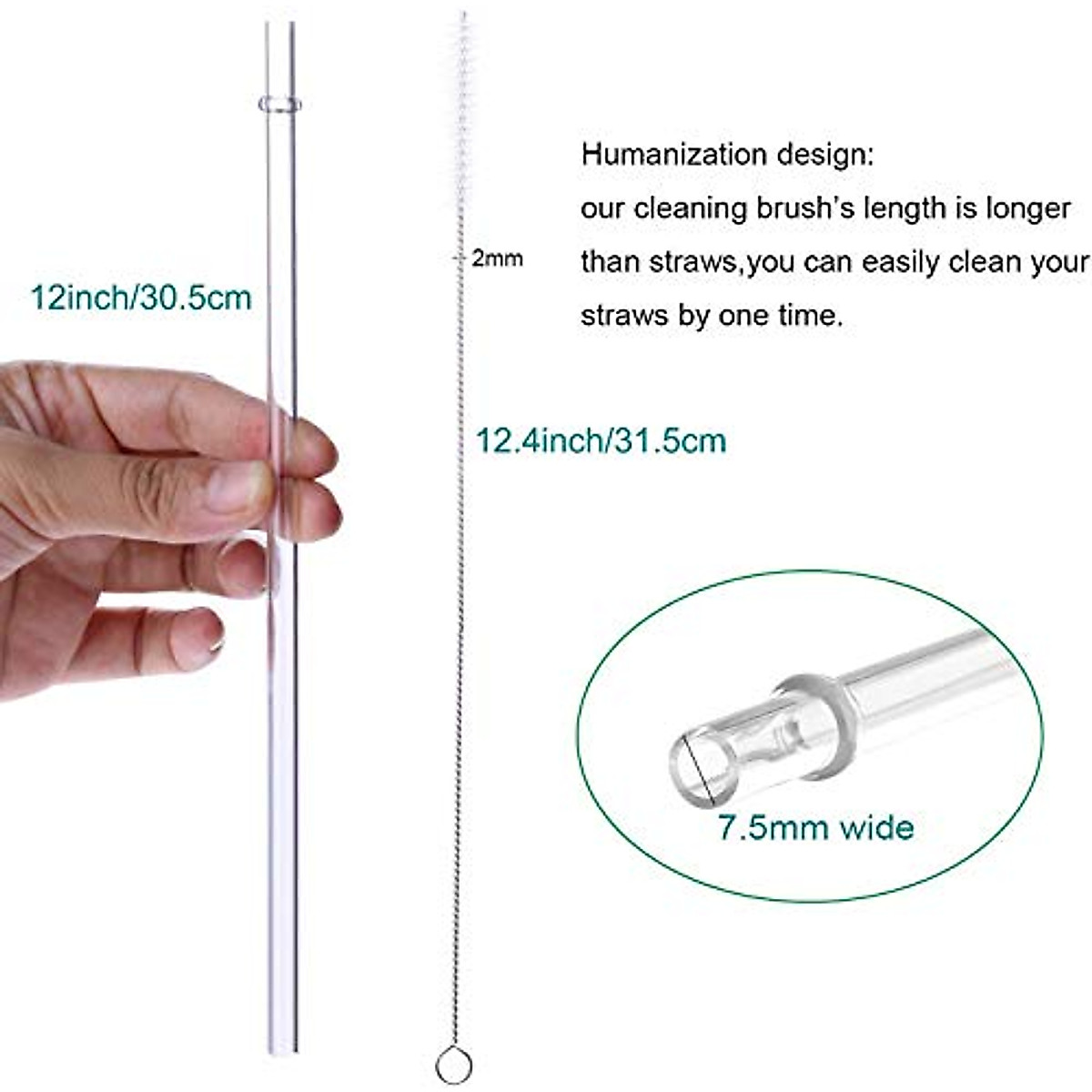 Dakoufish 12" Long Clear Reusable Tritan Replacement Drinking Straws for 40 oz,30 oz & 24 oz Mason Jar,Tumblers, Set of 12 with Cleaning Brush (12inch,Clear)