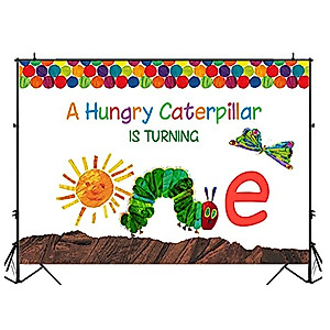 A Hungry Caterpillar is Turning One Birthday Backdrop Photocall Cartoon Caterpillar 1St Birthday Party Background Butterfly 5X3Ft Vinyl