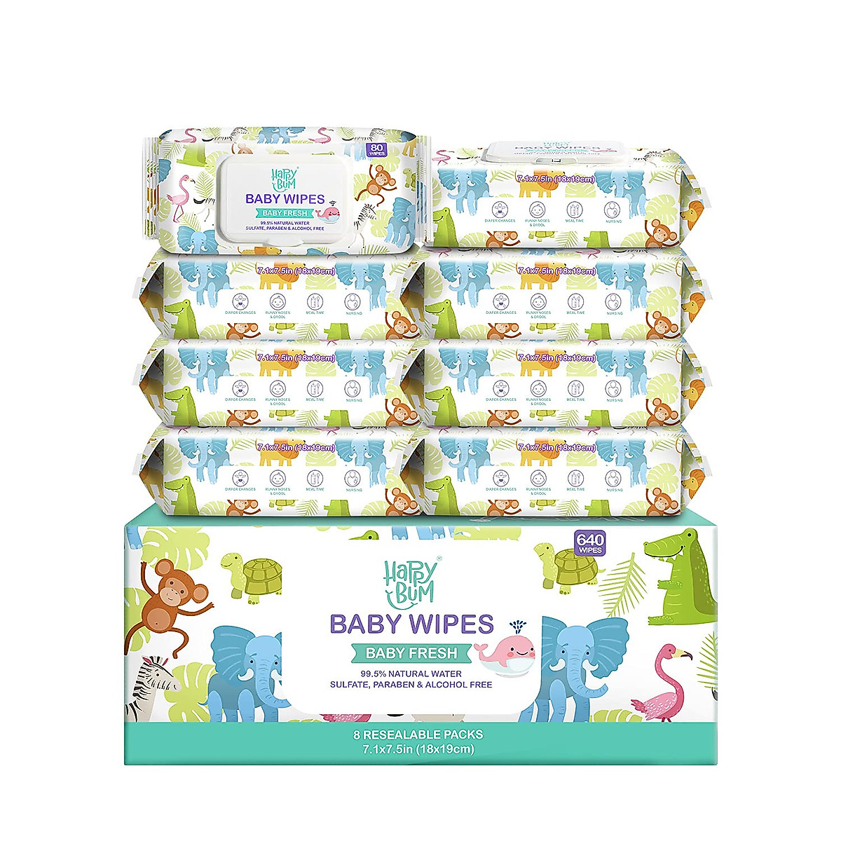 Baby Wipe - HAPPY BUM Baby Wet Wipes, Baby Water Wipes Unscented, 8 Packs, 640 Count