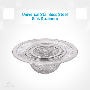 PLB23016 EvertechPRO Universal Mesh Sink Strainer, Drain Screen for Kitchen Sink, Bathroom Bathtub, Shower Drains - 3 Sizes (4-1/2, 2-3/4, 2-1/4) - 3 in 1 Easy to Install and Clean