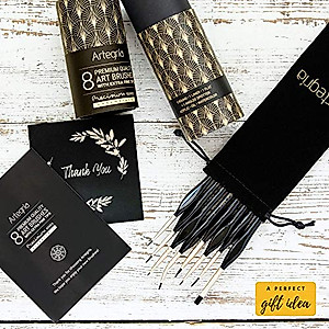 ARTEGRIA Detail Paint Brush Set - 8 Miniature Paint Brushes - Extra Fine Tips Ergonomic Handles Angled Spotter for Small Scale Models Warhammer 40k Paint by Numbers for Adults - Acrylic Watercolor Oil