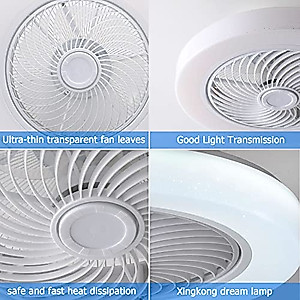 NFOD Modern Ceiling Fan with Lights,18in Smart Enclosed Bladeless Ceiling Fan and Remote Control,72W LED Flush Mount Low Profile Ceiling Fans,3 Colors Dimmable 3 Speeds 1/2 Timing