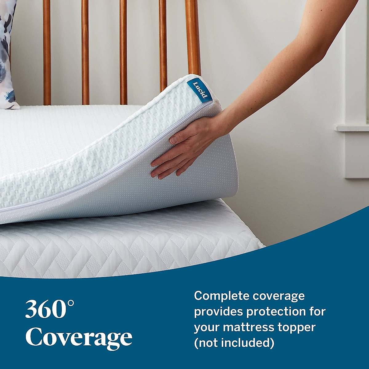 Lucid 3 Inch Mattress Topper Cover Twin – Cover For Mattress Topper - Mattress Topper Cover with Zipper – Twin Mattress Cover - Cover Only,White