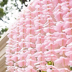 GPARK 10 Pack 6.5 Feet / 78 inch Wisteria Artificial Fake Hanging Flowers Silk Vine Ratta Plants Leaf Garland for Home Wedding Party Garden Outdoor Greenery Wall Decoration Pink
