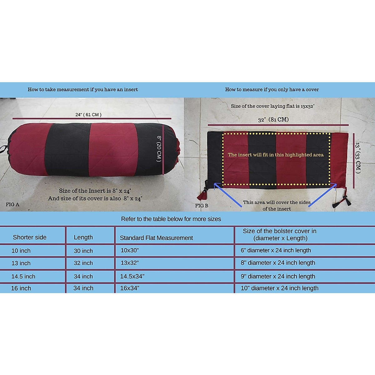 Bolster removable cover cotton (Beige, 6" x 16" (15cm x 40 cm))